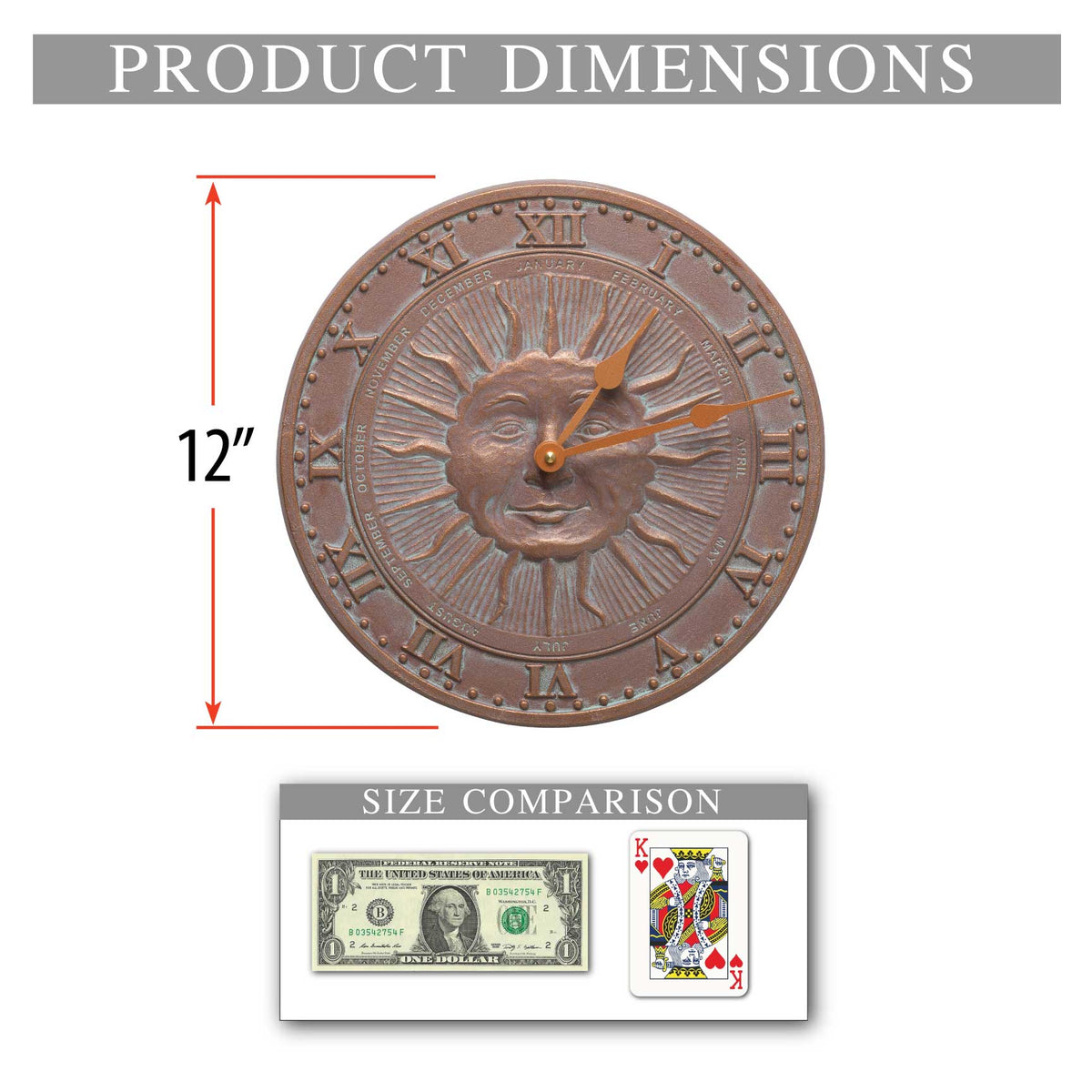 Clarus Crystal Sunface 12" Indoor Outdoor Wall Clock Made from Solid c ...