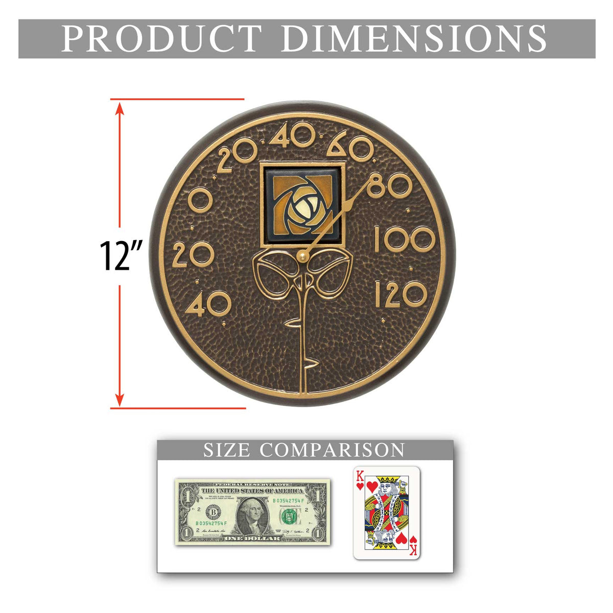 Amber Dard Hunter Rose 12" Indoor Outdoor Wall Thermometer Made from S ...