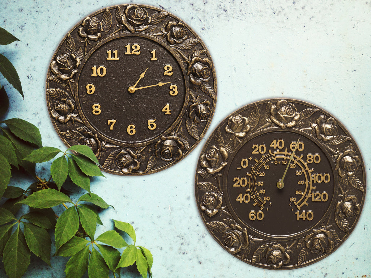 Rose 12" Indoor Outdoor Wall Thermometer Made from Solid cast Aluminum ...
