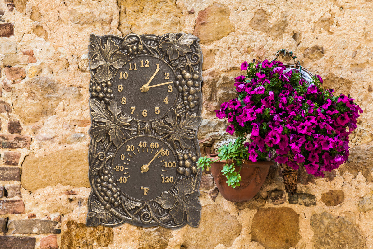 Grapevine Indoor Outdoor Wall Clock & Thermometer Made from Solid cast ...