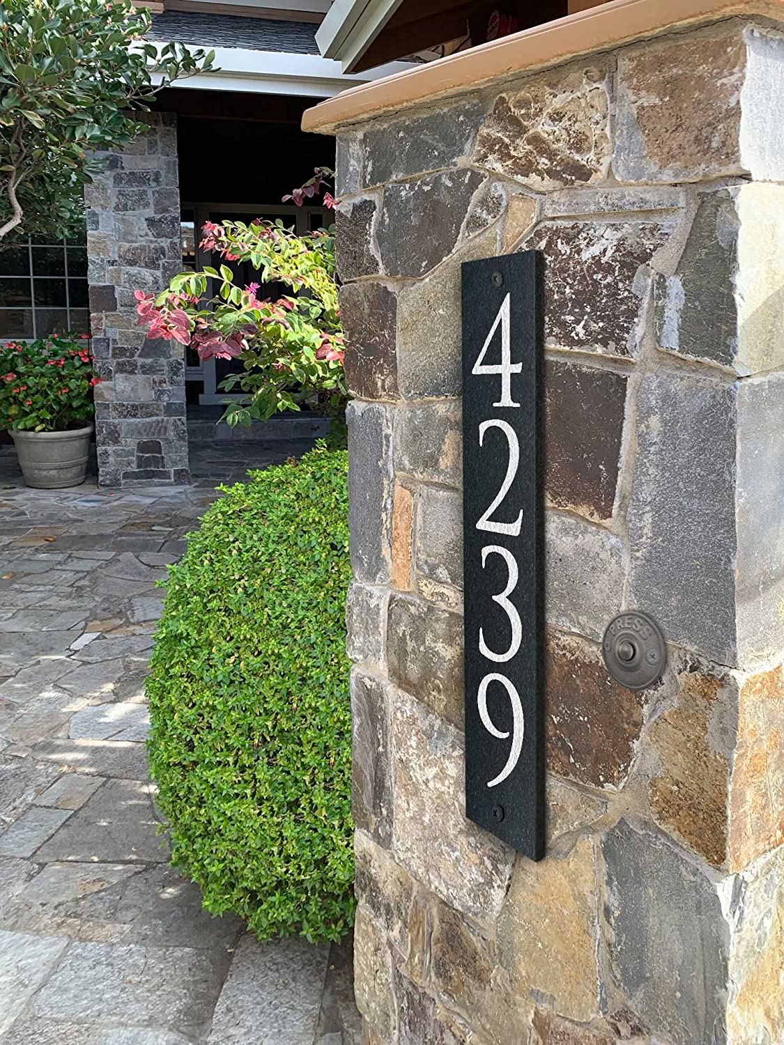 EXTRA LARGE VERTICAL Stone Address Plaque with Engraved Numbers. Addre ...